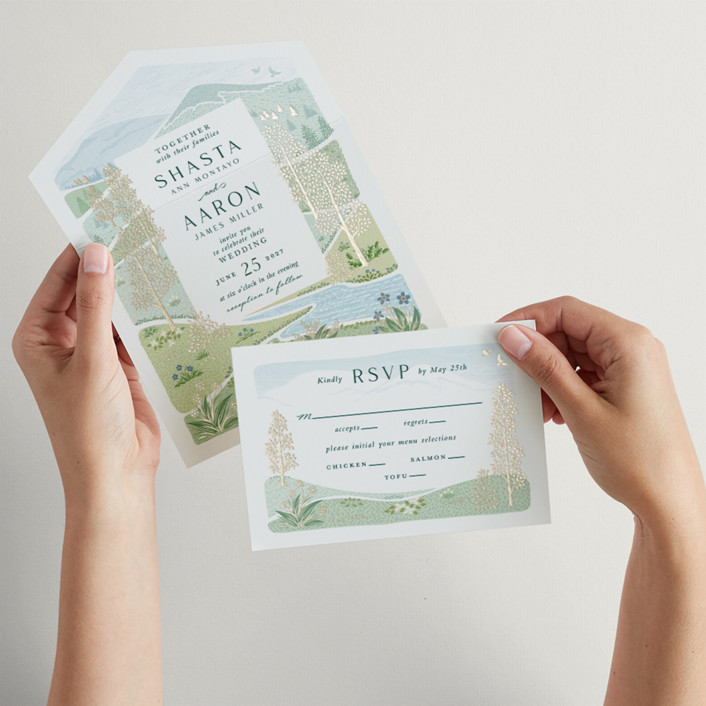 Mountaintop All-in-One Foil-Pressed Wedding Invitations by Paper Sun ...