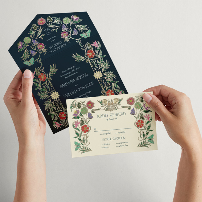Gilded Tapestry All-in-One Foil-Pressed Wedding Invitations by Simona ...