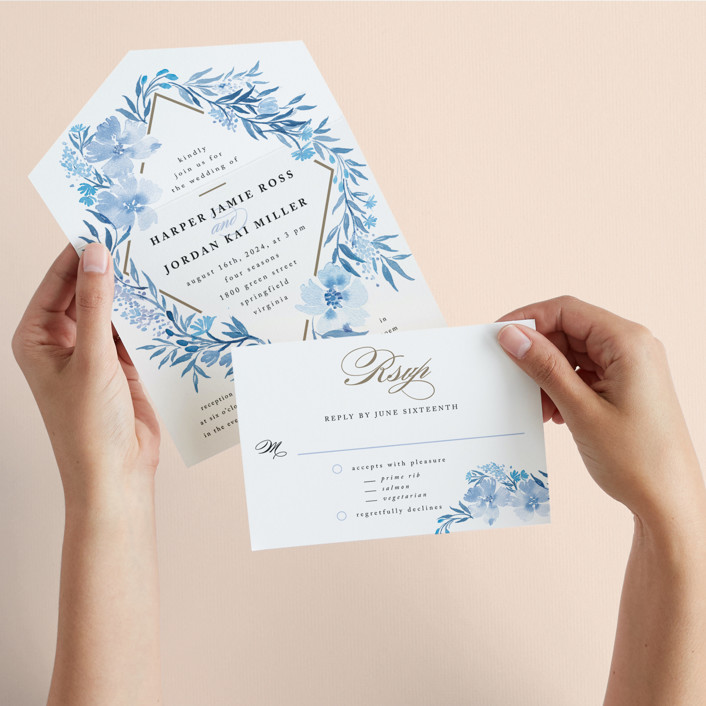 Poetic Blue All-in-One Wedding Invitations by Qing Ji | Minted