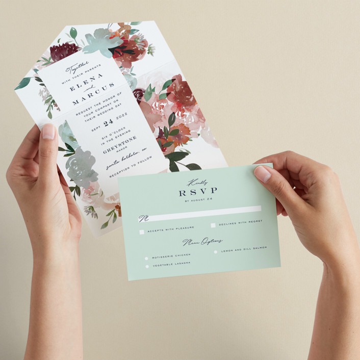 Cascading Florals All-in-One Wedding Invitations by Leah Bisch | Minted