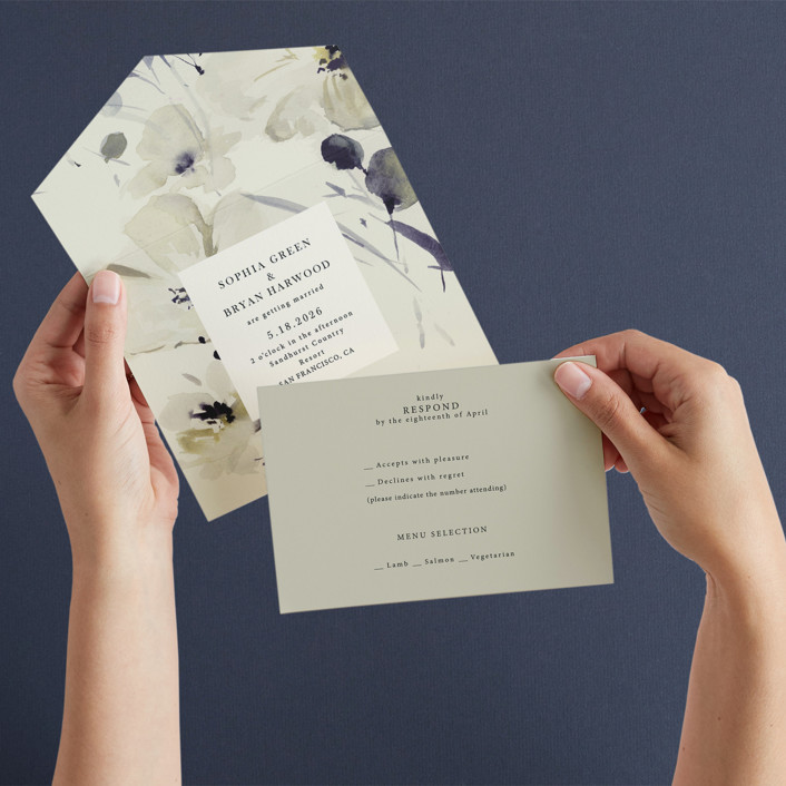 Linen and Cloth All-in-One Wedding Invitations by Peony Rose Design ...