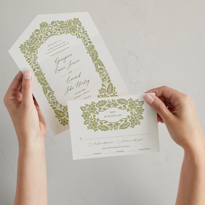 Embroidered All-in-One Wedding Invitations by Jen Owens | Minted