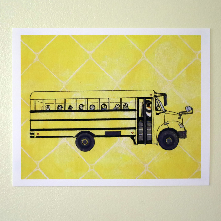 Penguin School Bus Limited Edition Prints - Drawing by Janie Allen | Minted