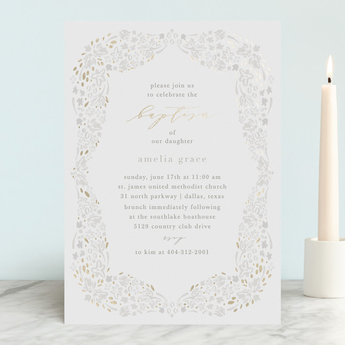 Baptism Floral Foil-Pressed Baptism and Christening Invitations by ...