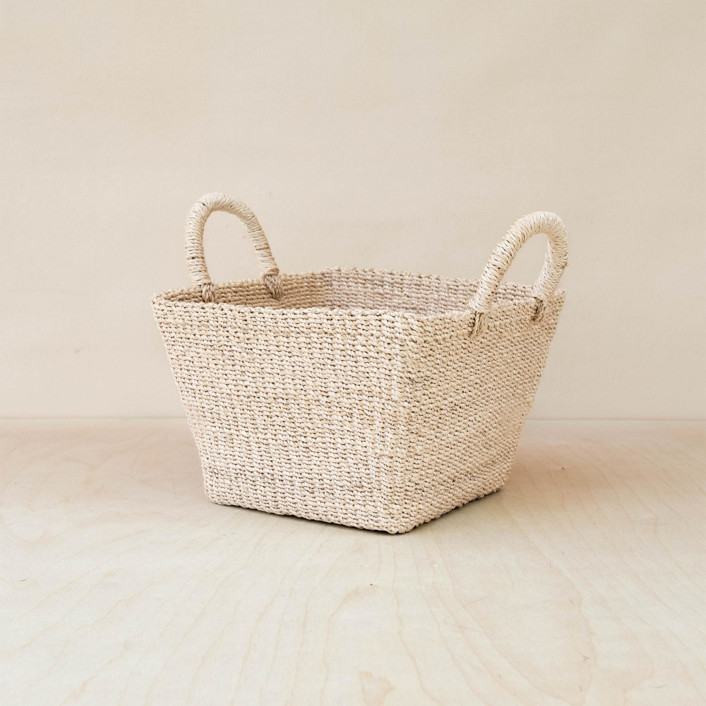 Natural Tapered Square Tabletop Basket with Handles Decorative Baskets ...