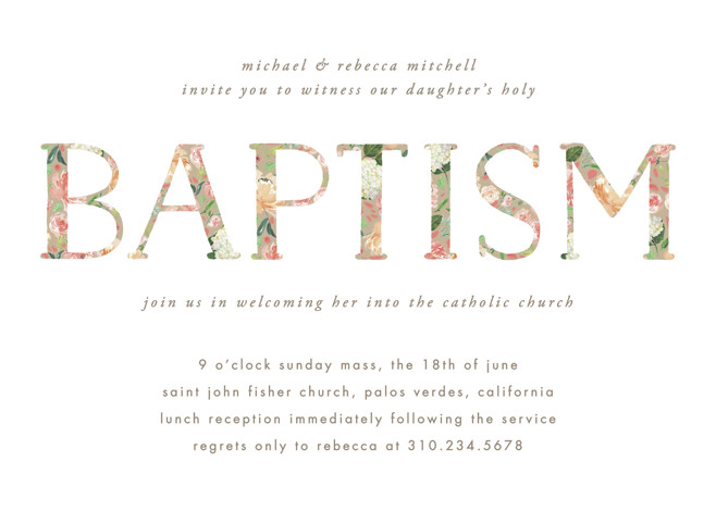 Floral Filled Baptism Baptism & Christening Announcements by Becky Nimoy | Minted