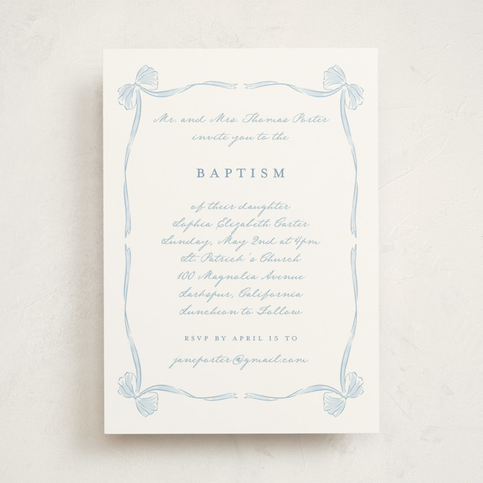 Bow Frame Baptism and Christening Invitations by Leah Bisch | Minted