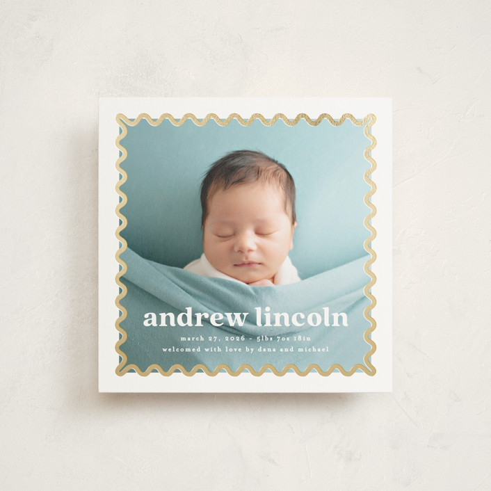 Glimmering ric-rac Foil-Pressed Birth Announcements by Creo Study | Minted