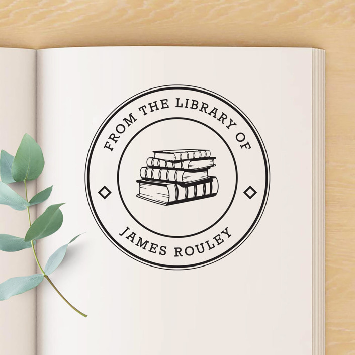 Stack of Books Custom Name Book Stamp, Round Self Inking Book Stamp by ...