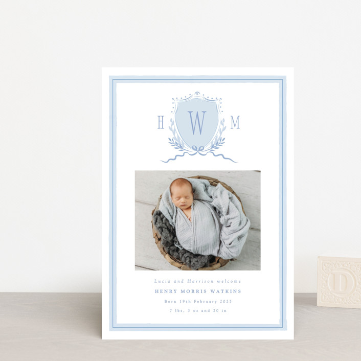 Crest Birth Announcement Postcards by Corinne Malesic | Minted