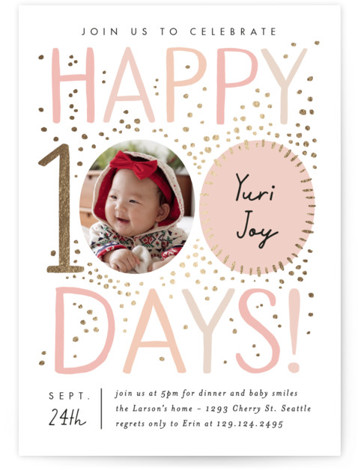 100 days Foil-Pressed Baby Shower Invitations by Alethea and Ruth | Minted