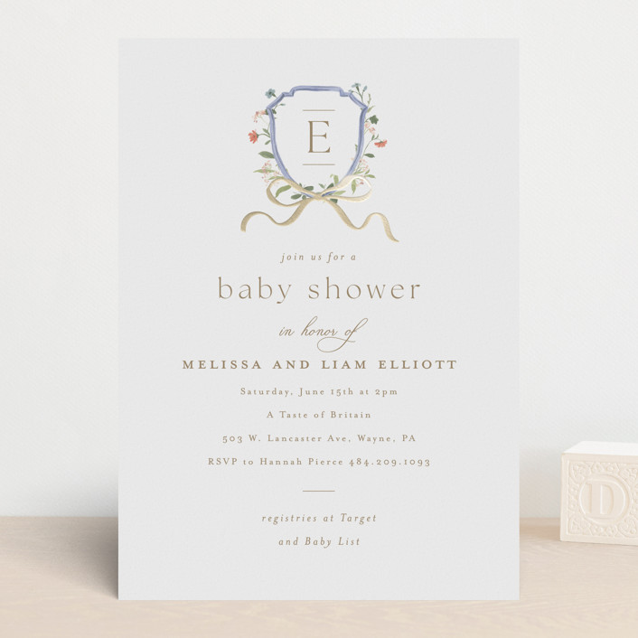 Floral Crested Foil-Pressed Baby Shower Invitations by Everett Paper Goods | Minted