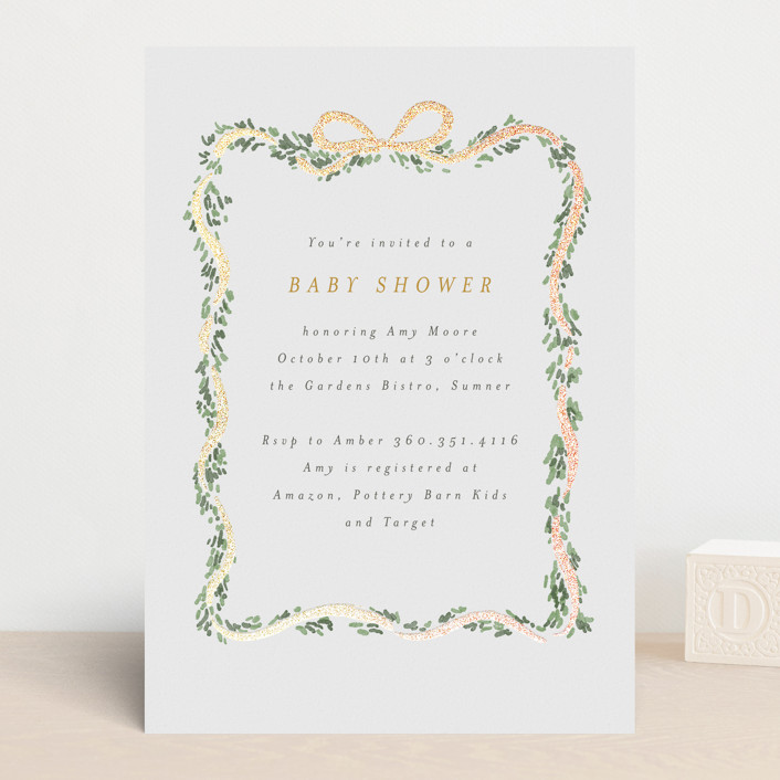 Ribbonly Frame Foil-Pressed Baby Shower Invitations by Itsy Belle ...