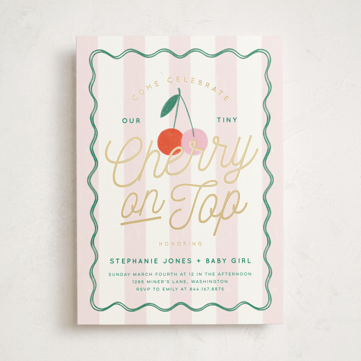 Tiny Cherry On Top Foil-Pressed Baby Shower Invitations by Kiersten ...