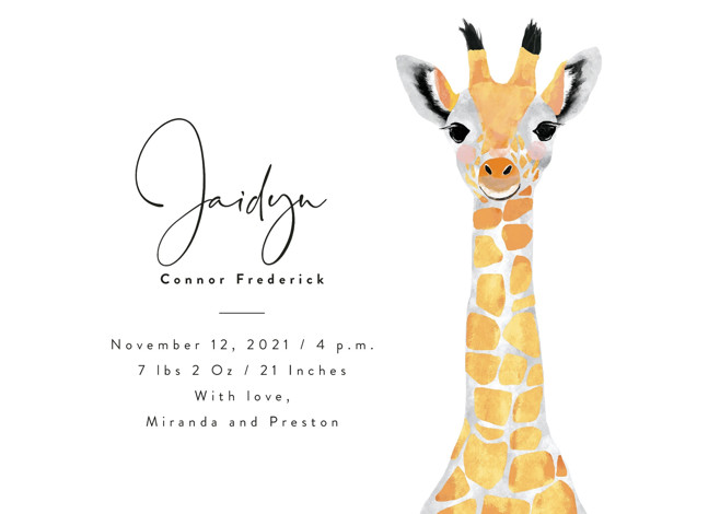 Baby Animal Giraffe Birth Announcements by Cass Loh | Minted