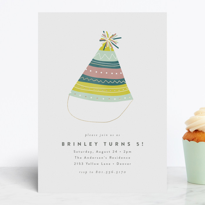 Party Hat Foil-Pressed Children's Birthday Party Invitations by Brianne ...