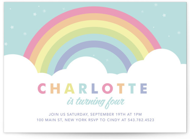 Pastel Rainbow Sparkles Children's Birthday Party Invitations by Maria ...
