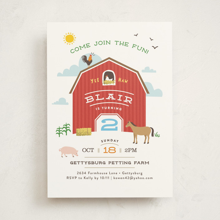 Big Red Barn Children's Birthday Party Invitations by Jennifer Wick ...