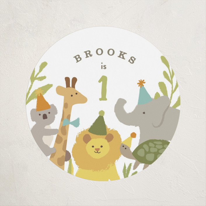Animals on parade Children's Birthday Party Stickers by Jennifer Wick ...