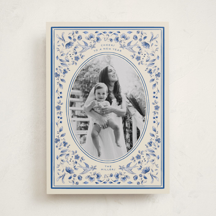 Peaceful Blooms in Blue Christmas Photo Cards by Sabrin Deirani | Minted
