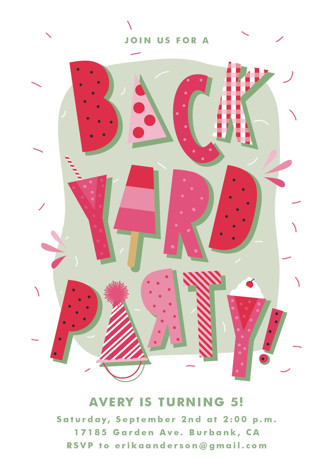 Backyard Party Petite Children's Birthday Party Invitations by Tatiana ...