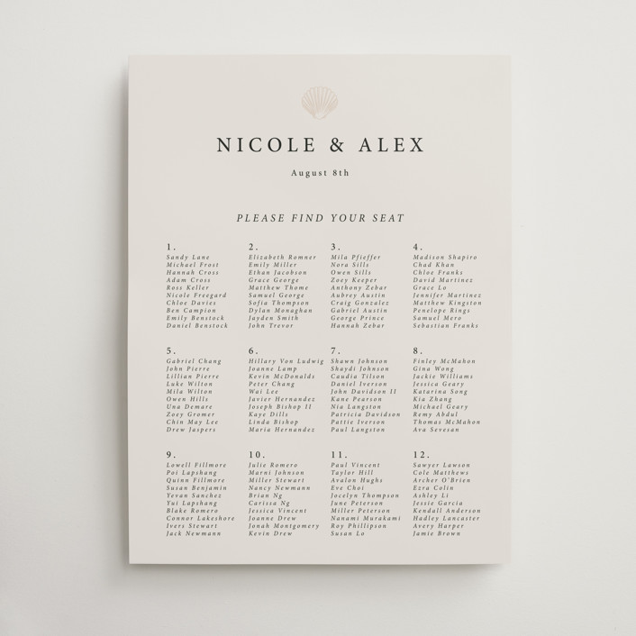Simple Seashell Custom Seating Charts by Hannah Bowman | Minted