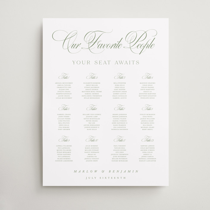 Chic Script Custom Seating Charts by Kelly Schmidt | Minted