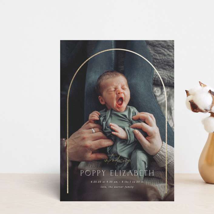 Classic Arch Foil-Pressed Birth Announcement Postcards by Erica Krystek ...