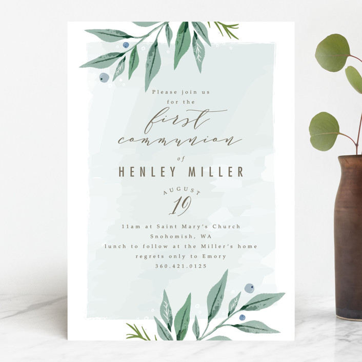 soft branches First Holy Communion Invitations by Karidy Walker | Minted