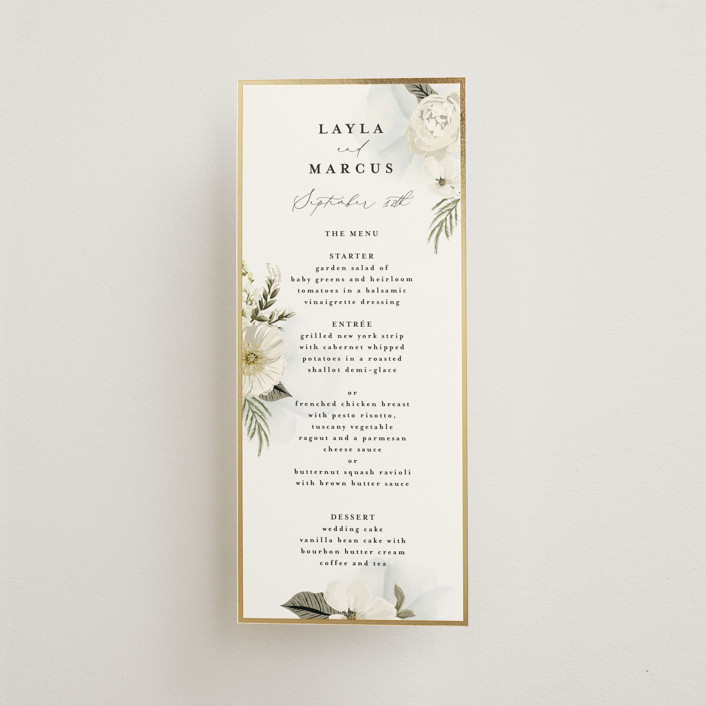 Classic Love Foil-Pressed Long Menus by Susan Moyal | Minted