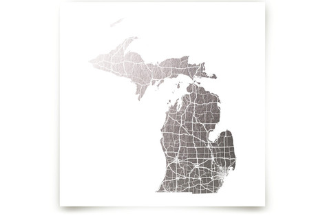 Michigan Map Foil-Pressed Art Prints by GeekInk De... | Minted