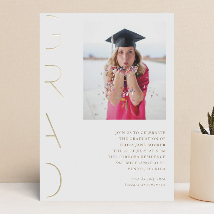 Pansy Foil-Pressed Graduation Party Invitations by Deynaaz Daraei | Minted