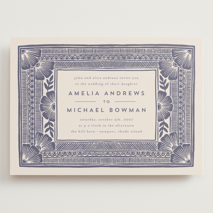 Block Print Frame Grand Wedding Invitations by Katharine Watson | Minted