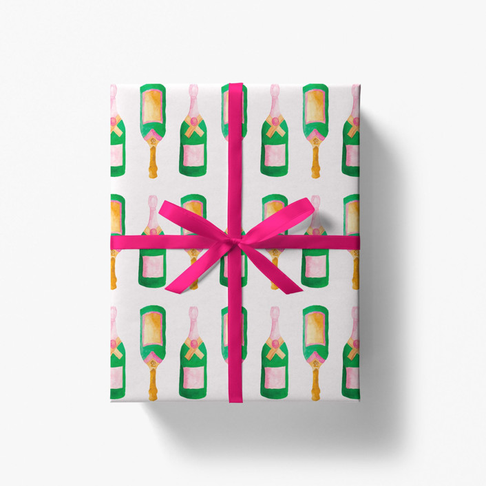 Champagne Bottle Gift Wrap (Set of 3 Sheets) Holiday Gift Wrap by ...