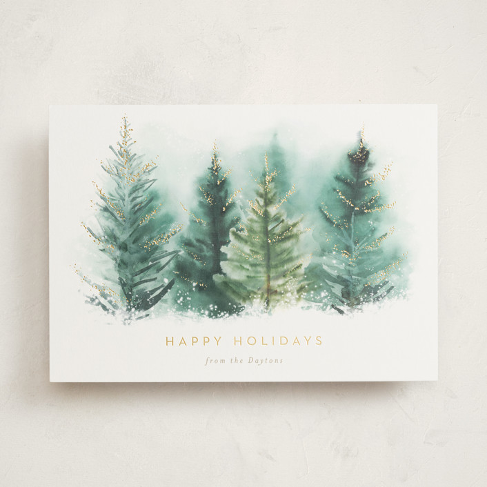 Secret Winter Forest Foil-Pressed Holiday Cards by Petra Kern | Minted