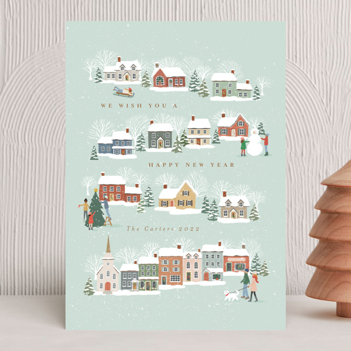 Snowy Village Holiday Cards by Jennifer Wick | Minted