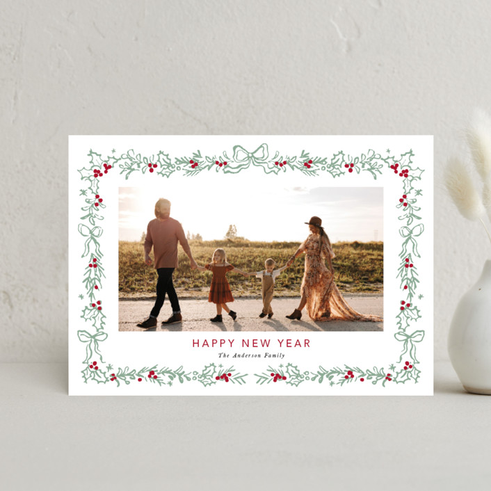 Holly Leaves Border Holiday Postcards by Cass Loh | Minted