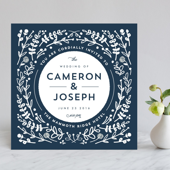 Floral Frame Square Wedding Invitations by Lori Wemple | Minted