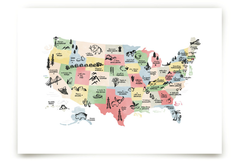 Retro United States Map Children's Art Prints by Jessie Steury | Minted
