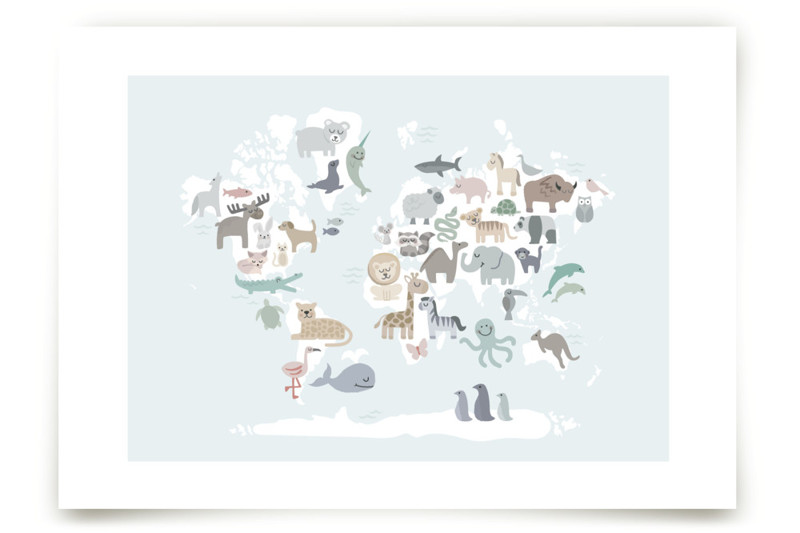 Wild World Map Children's Art Prints by Jessie Steury | Minted