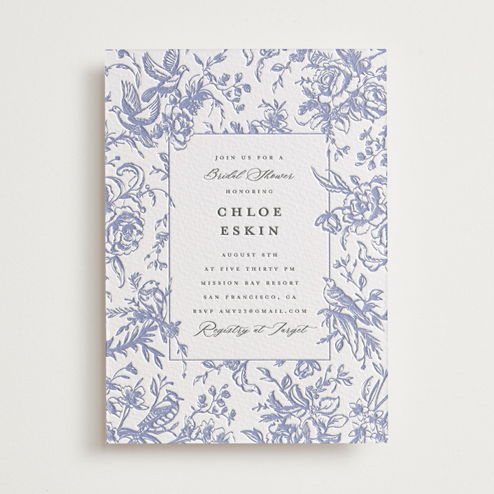 Dreamy Toile Letterpress Bridal Shower Invitations by Teju Reval | Minted