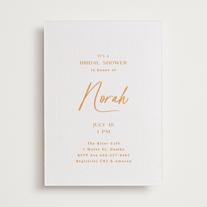 Modern Script Letterpress Bridal Shower Invitations by Ana Sharpe | Minted