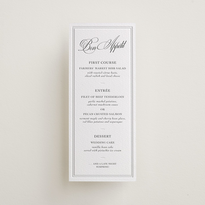 Bradford Letterpress Long Menus by Megan Davis | Minted
