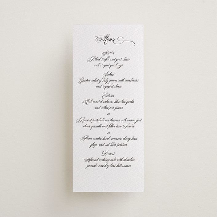palazzo Letterpress Long Menus by Benita Crandall | Minted