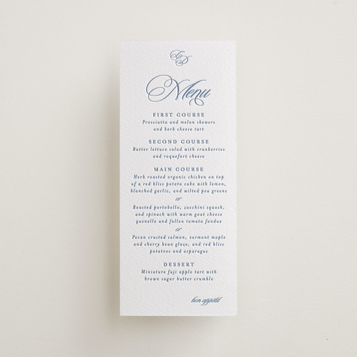 Aristocratic Letterpress Long Menus by Creo Study | Minted