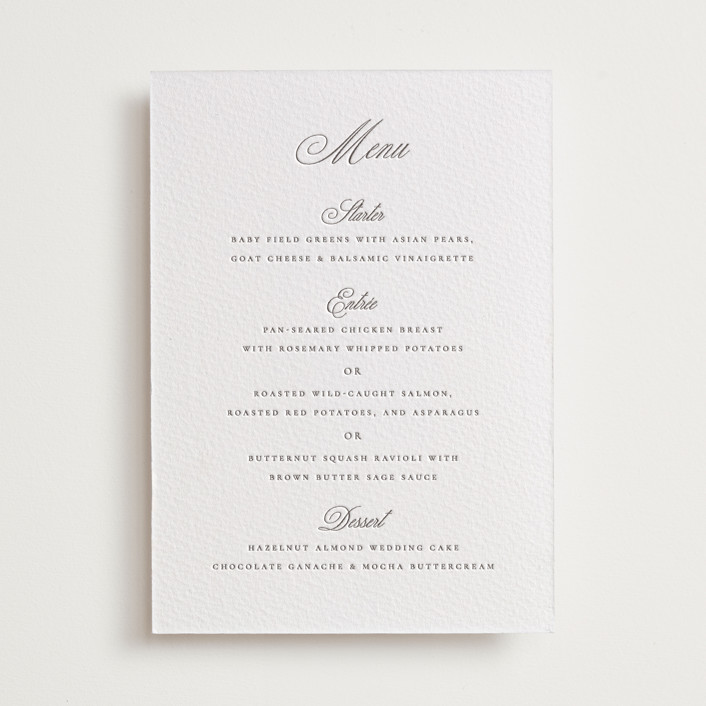 Calligraphie Letterpress Menu by Wildfield Paper Co | Minted