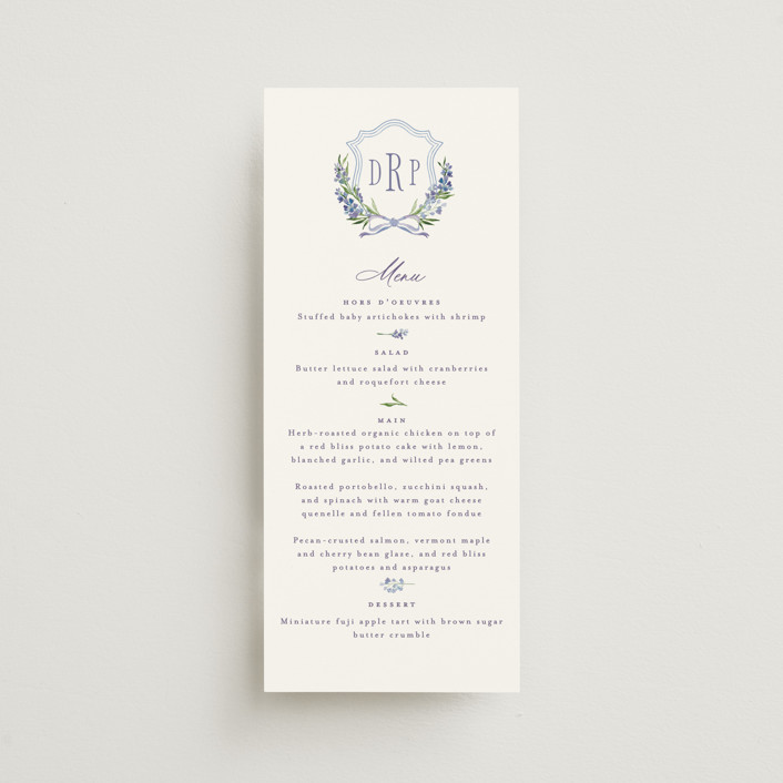 Lavender Long Menus by Claudia Orengo | Minted