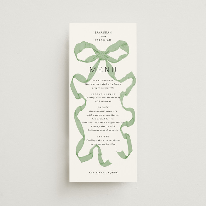 Antique Ribbon Long Menus by Olivia Kanaley Inman | Minted