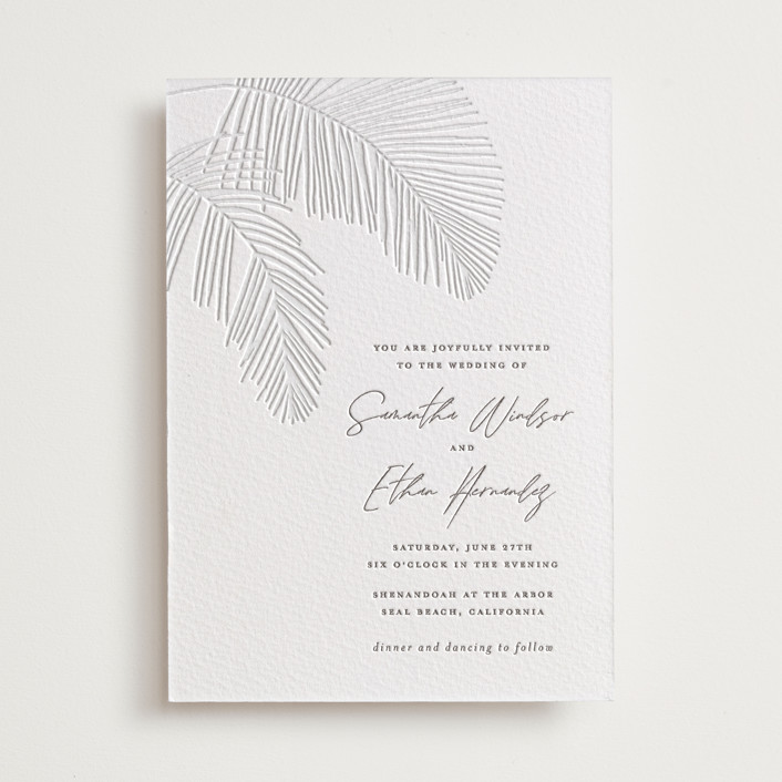 Palm Arbor Letterpress Wedding Invitations by Owl and Toad | Minted