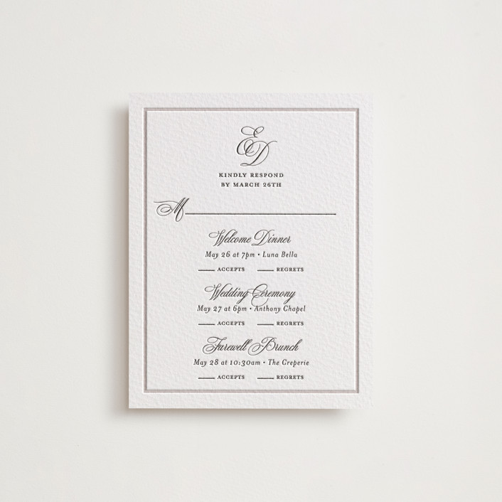 Royal Letterpress Multi-Event RSVP Cards by Melinda Denison | Minted